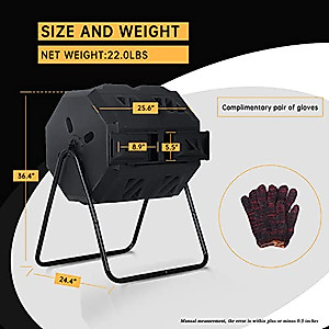 Compost Bin Outdoor Tumbler Compost Dual Chamber 43 Gallon Capacity BPA Free Rotating Batch Composting Tumbler with Sliding Doors All Season Composter for Garden Yard Black