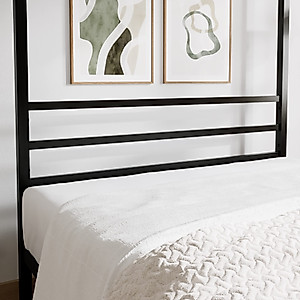 ikalido Full Size Metal Canopy Bed Frame, Modern Four-Poster Platform Bed Frame, Mattress Foundation, Under-Bed Storage Space, No Box Spring Needed, Black