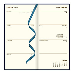 Letts of London Signature Weekly/Monthly Planner, 12 Months, January to December, 2024, Bonded Leather, Slim Size, 6.625" x 3.25", Blue (C38SUBE-24)