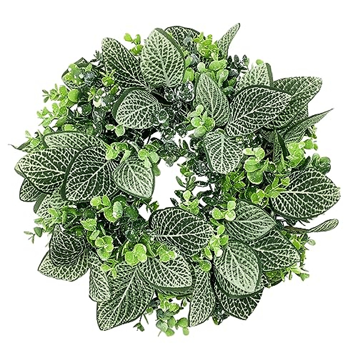 SUNFICON 15'' Small Faux Green Wreath Centerpiece Artificial Eucalyptus Leaf Boxwood Wreath Door Welcome Wedding Wreath Wall Window Farmhouse Home Decoration Indoor Outdoor Spring Summer All Seasons