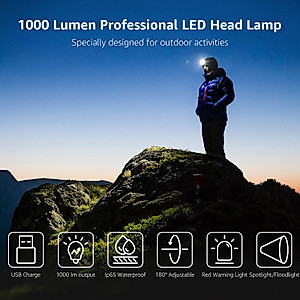 Lepro 1000 Lumen Headlamp Rechargeable - Powerful Detachable Head Lamp with 2200 mAh Battery, Super Bright 500FT Flashlight Beam, IP65 Waterproof LED Headlight for Camping Hiking Hunting Fishing Gear