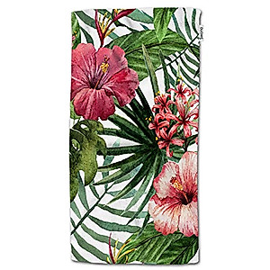HGOD DESIGNS Tropical Flower Hand Towels,Watercolor Summer Hawaii Palm Tree Leaf and Tropical Plant Flower 100% Cotton Soft Bath Hand Towels for Bathroom Kitchen Hotel Spa Hand Towels 15"X30"