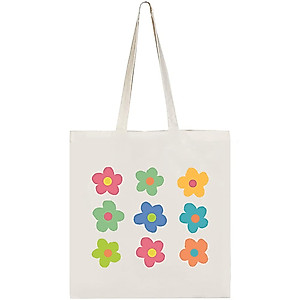 Haukea Canvas Tote Bag for Women Aesthetic Cute Flower Tote Bags Book Tote Beach Bags Reusable Grocery Bags