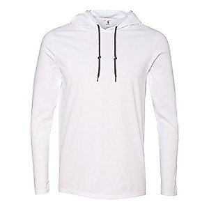 Anvil 987AN Ringspun Long-Sleeve Hooded T-Shirt - White/Dark Grey -S