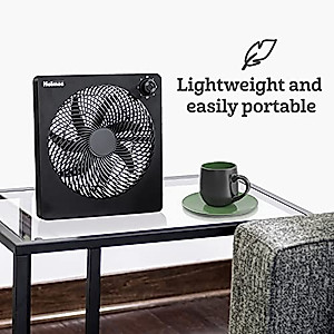HOLMES 10" Personal Fan, Rechargeable Battery, 3 Speed Settings, Lightweight and Portable, USB Cable, Carrying Handle, Home and Office, Black Finish