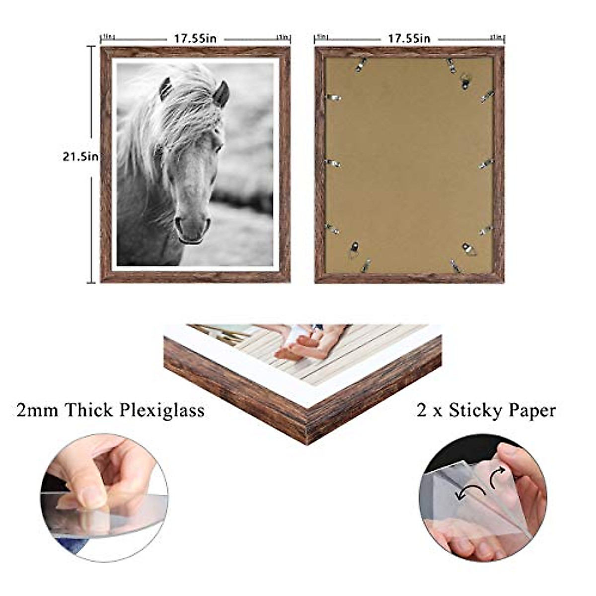 Q.Hou 16x20 Picture Frame Wood Patten Rustic Brown Puzzle Frame Set of 2, Wall Hanging, Smooth Molding & Acrylic Cover, Great for Art Prints, Poster, Mural and Picture (QH-PF16X20-BR)