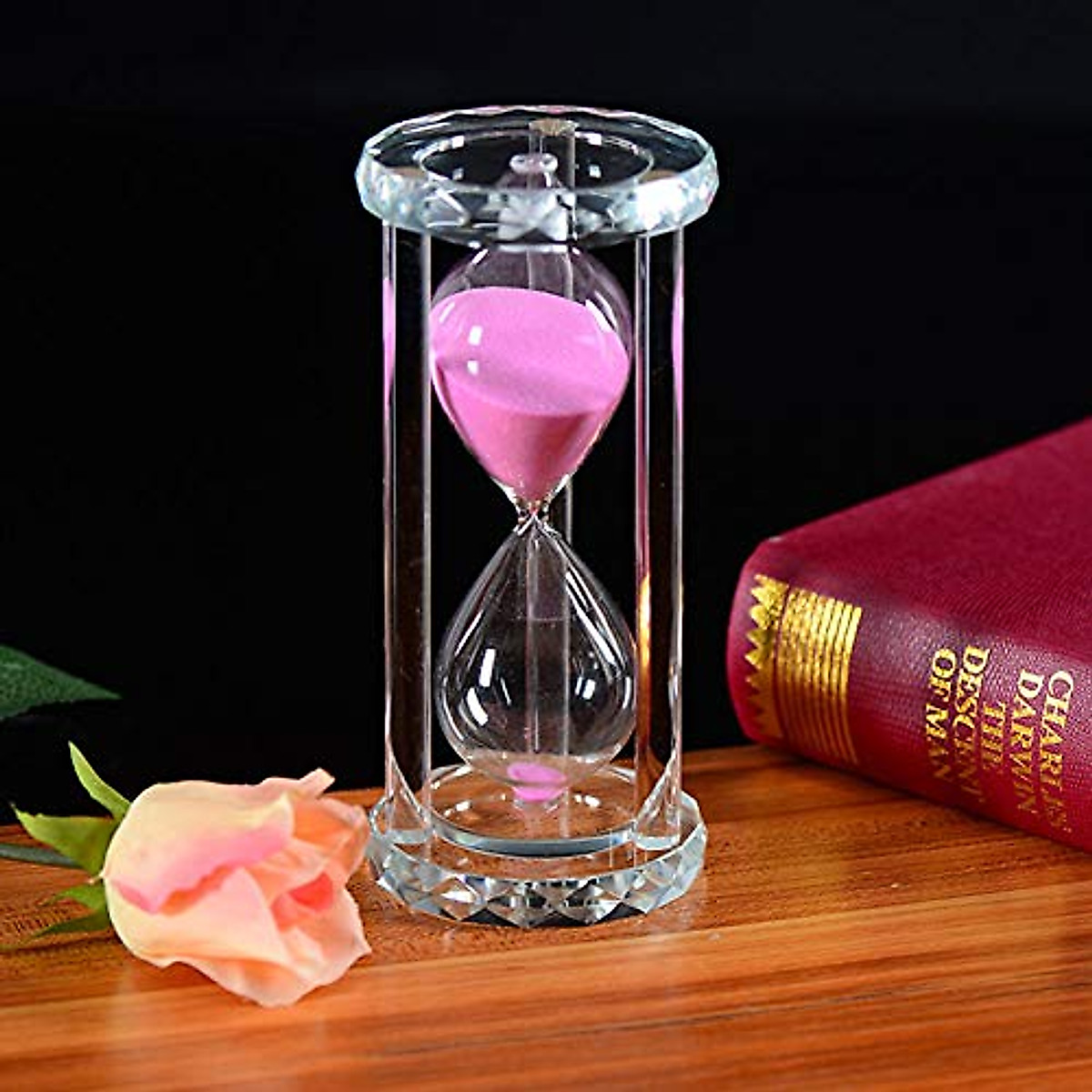 Crystal Hourglass 15/30/60 Minutes Sandglass Timers Kitchen Cooking Sand Clock Timer Home Office Christmas Birthday Present Gift Box Sand Glass (30 Minutes, Pink)