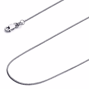 Wellingsale 14k White Gold Solid 1.1mm Braided Wheat Chain Necklace with Lobster Claw Clasp - 24"