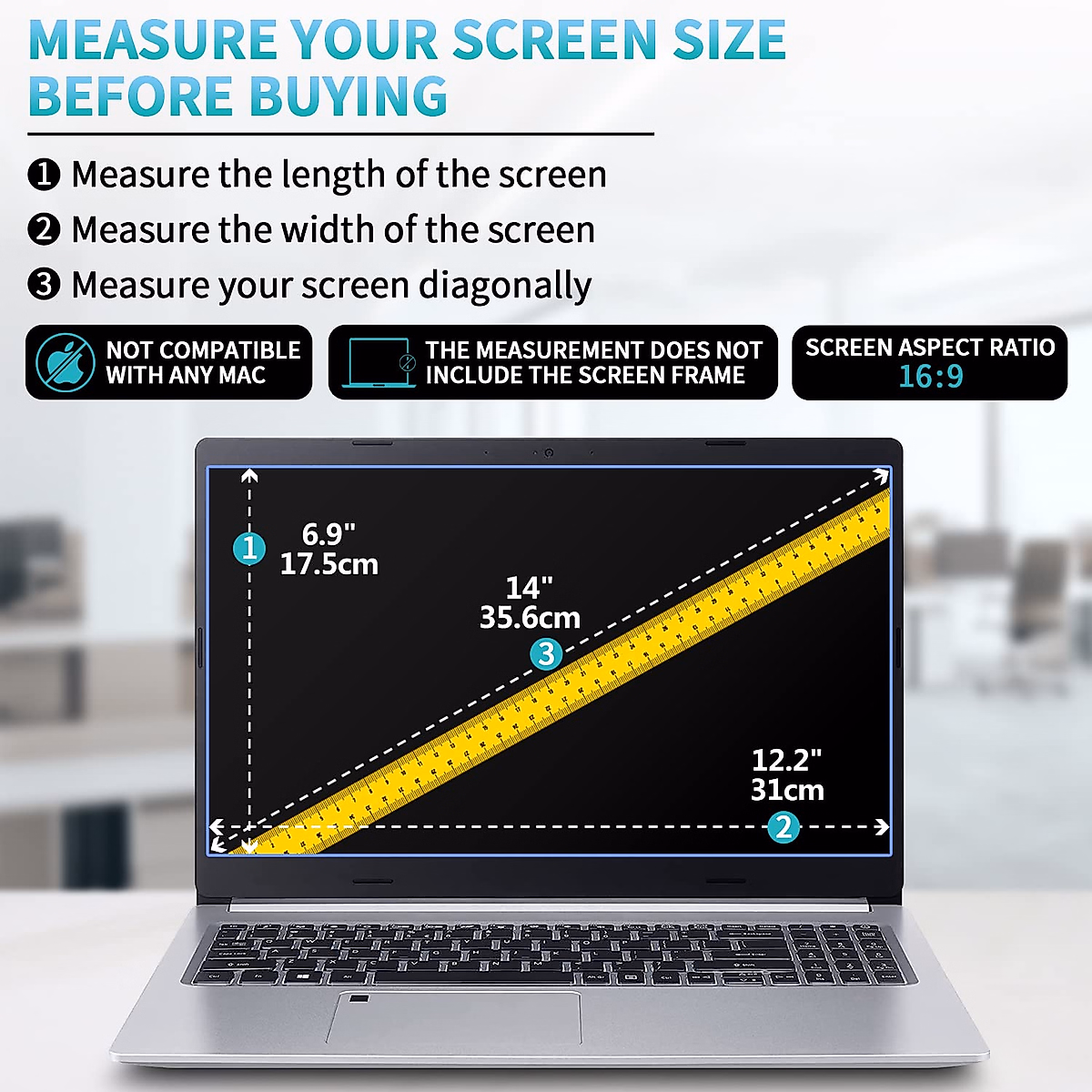 F FORITO 2 Pack 14 inch Anti Glare Laptop Screen Protector, Anti Scratch & Anti Fingerprint Screen Filter Compatible with 14" HP/DELL/ASUS/Acer/Samsung/Lenovo/Toshiba with 16:9 Aspect Ratio Laptop