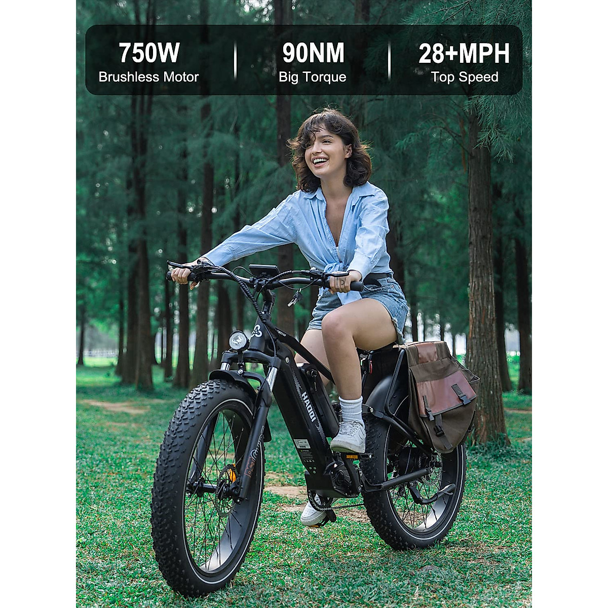 HAOQI Cheetah Electric Bike for Adults Peak 1000W UL 2849 Certified 48V 16AH/25Ah Battery Adult Electric Bicycles 26”*4”Fat Tire Full Suspension 28MPH Mountain Ebike 7 Speed Max 85 Miles Range