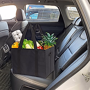 3-Pack Reusable Grocery Bags Collapsible Box Bag for Groceries Shopping Foldable Heavy Duty Tote Set with Extra Long Handles & Reinforced Bottom