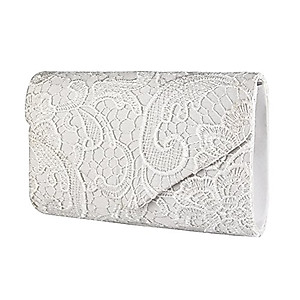 TOPCHANCES Womens Evening Clutch Ladies Floral Lace Envelope Handbags Wedding Bridal Purse Bag (White)