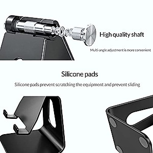 YODAJUN Adjustable Cell Phone Stand, Aluminum Desktop Phone Dock Holder Compatible with All Mobile Phone, iPhone, iPad, Tablet 4-10’’ Desk Accessories