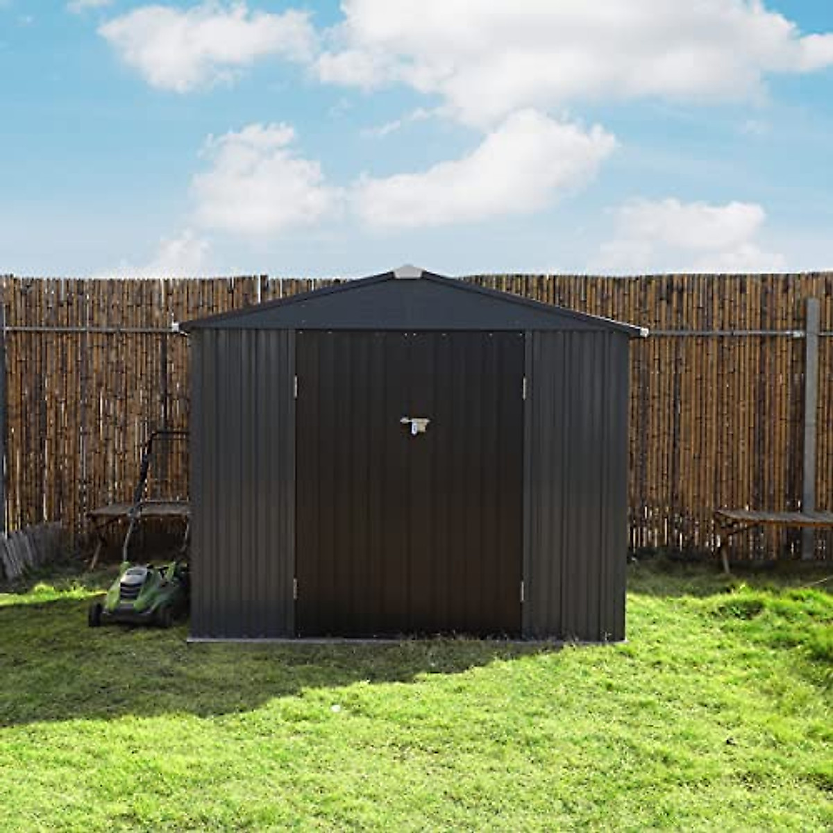 MUPATER Shed Outdoor Storage 8x12 FT, Metal Shed Kit with Lockable Doors and Vents, Garden Tool Storage Shed House for Backyard, Patio and Lawn, Grey