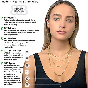 Beaux Bijoux Paperclip Chain Link Necklace Sterling Silver 14k Gold or Rhodium Plated 2.8 3.2mm or 5.5mm Width 16" 18" 20" 22" 24'' and 30 inch Chain Necklaces for Women, Metal, unavailable
