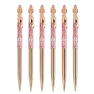 SIPLIV 6 Pieces Metal Ballpoint Pens with Black Ink, Glitter Mermaid Metallic Ballpoint Pens for Wedding Party Decoration Office School Supplies, Rose Gold