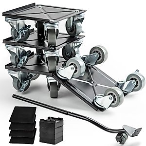 Large Heavy Furniture Mover with 4 x 360° Rotation Wheels, 6.5x6.5 Inch Carbon Steel Mix Up to 3747LB/1700KG Heavy Strong Duty Moving Base Tools with Brake & Lifter for Easy Moving Large Furniture