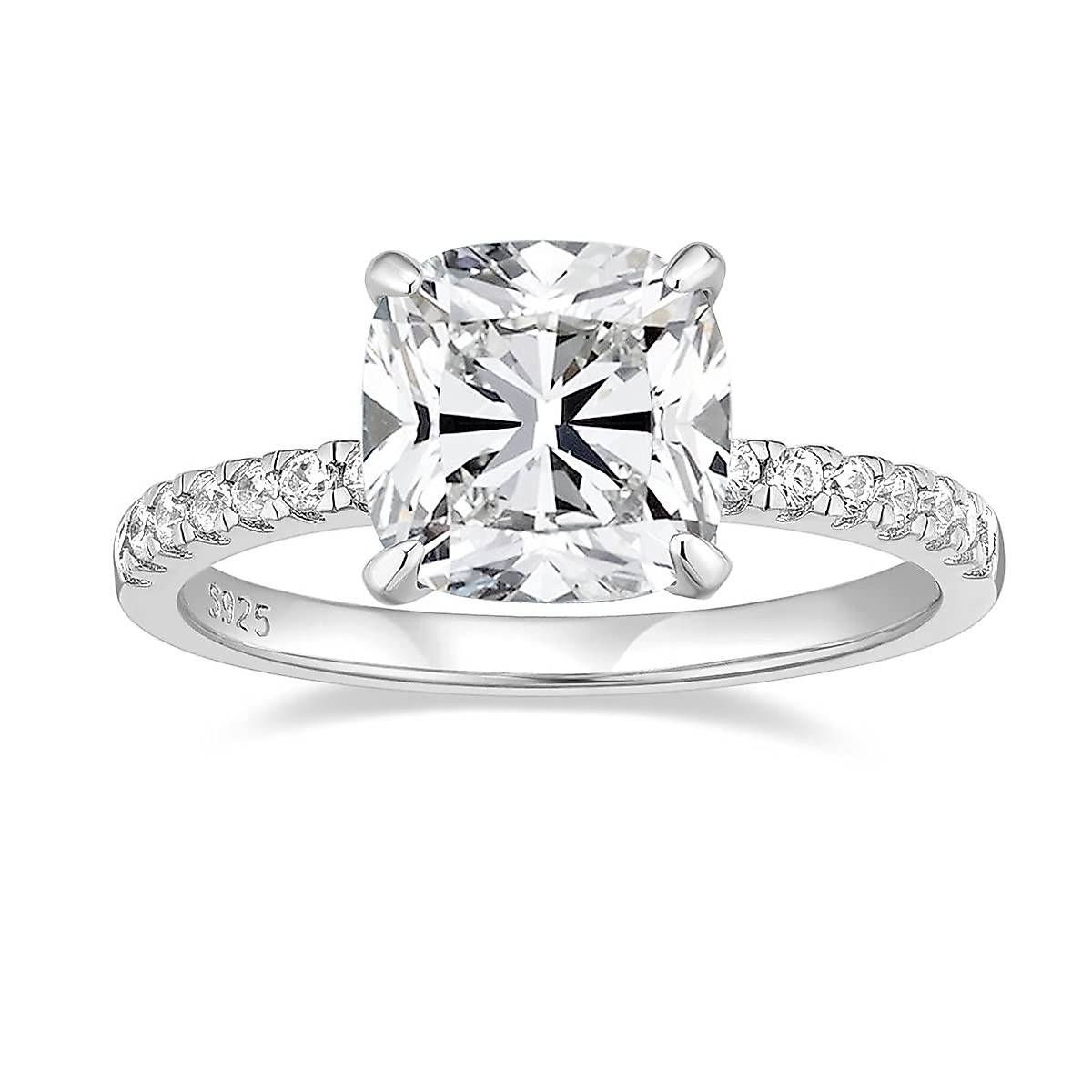 EAMTI 3.5CT 925 Sterling Silver Rings Cushion Cut Cubic Zirconia CZ Engagement Wedding Bands for Women Promise Rings for Her Size 7.5