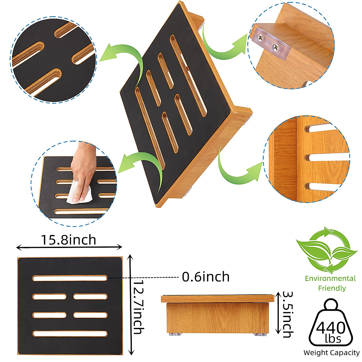 Goductyle One Step Stools for Adults with Non-Slip Rubber Stepping Surface, Indoor/Outdoor Wooden Step Stools for Seniors, 450Ib Carrying Capacity, Suitable for Kitchen, Bathroom, Bedside Support