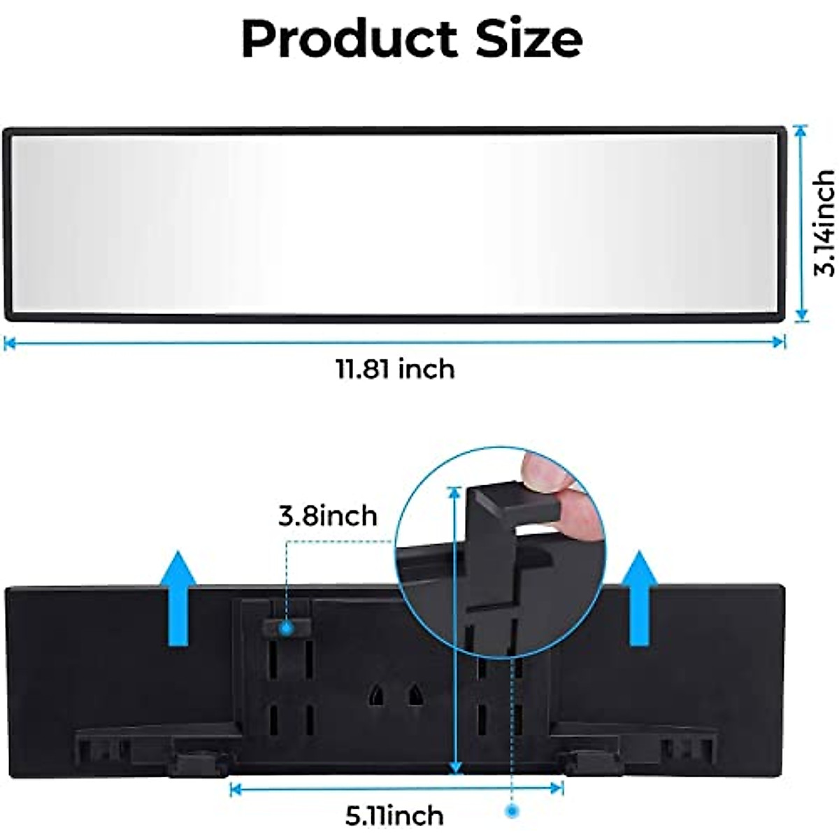 JoyTutus Rear View Mirror, Universal 11.81 Inch Panoramic Convex Interior Clip-on Wide Angle Mirror to Reduce Blind Spot Effectively for Car SUV Trucks -Clear