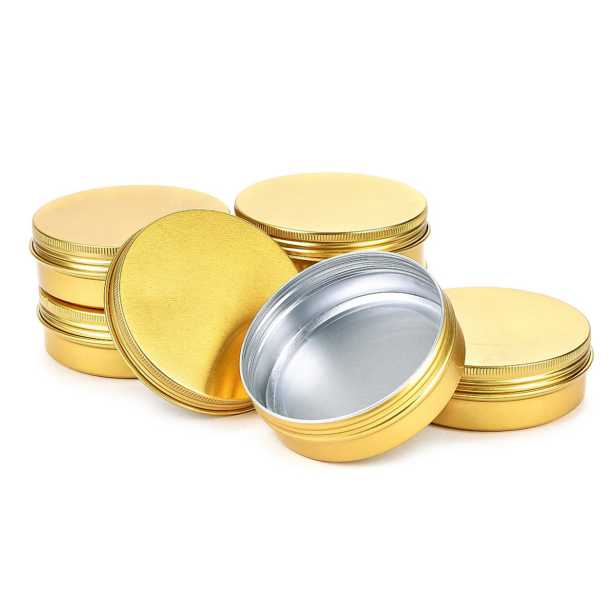 TMO 4 oz Tin Cans Screw Top Containers Aluminum Round Steel Tin Cans Travel Tins Storage Jar Food Tins Containers Metal Tins with Lids,Gold(24 Pack)