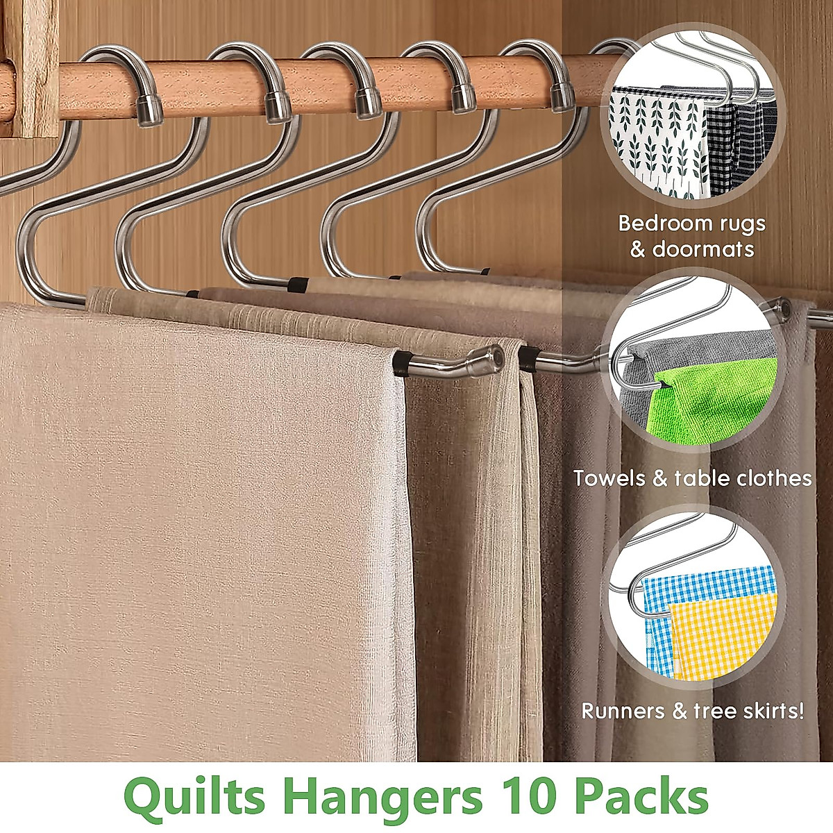 Quilt Hangers, 10 Packs Heavy Duty Hangers for Quilts, Comforters, Table Cloths, Towels (Extended Wide: 16.5 inches)