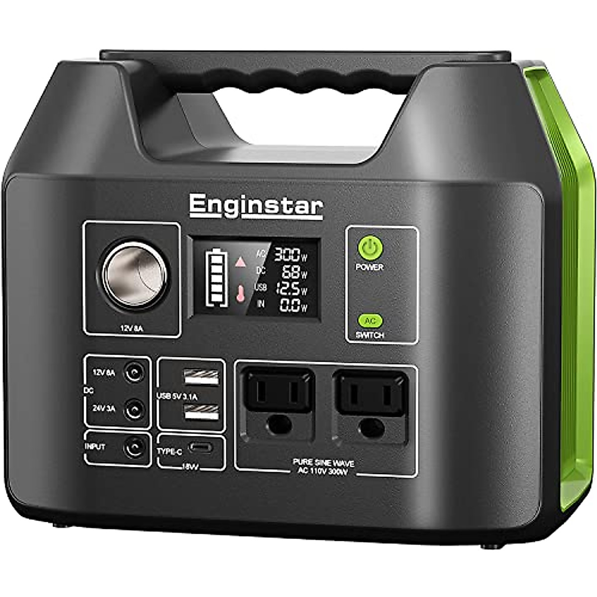 Portable Power Station 300W EnginStar Solar Generators 80000mAh Power Bank 296Wh Battery Pack w/110V Pure Sine Wave AC Outlet for CPAP Camping Outdoors Travel Hunting Emergency Power Supply