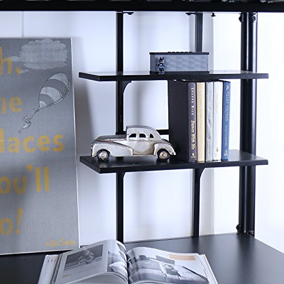 Walker Edison Timothee Urban Industrial Metal Double over Computer Desk Bunk Bed, Full Double, Black