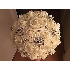 DerBlue 60pcs Artificial Roses Flowers with stem and 10pcs Green Leaves Real Looking Fake Roses Artificial Foam Roses Decoration DIY for Wedding,Arrangements Party Home Decorations