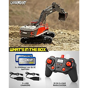 LAEGENDARY RC Excavator - Remote Control Excavator - Electric, Hobby-Grade Construction Vehicles - 1:14 Scale, Black - Red