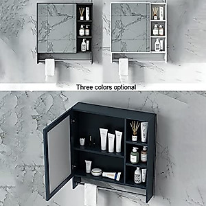 Large Wall Mount Bathroom Mirror Cabinet Medicine Cabinet Hanging Cabinet with Mirror Door Bathroom Wall Mirror Cabinet with Towel Bar 23.5 * 28 INCH Blue/White/Black Aluminum Alloy
