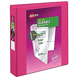 Avery Durable View 3 Ring Binder, 1-1/2 Inch Slant Rings, 1 Pink Binder (17833) & Durable Plastic 8-Tab Write & Erase Big Tab Dividers for 3 Ring Binders, Pastel Brights (16271)