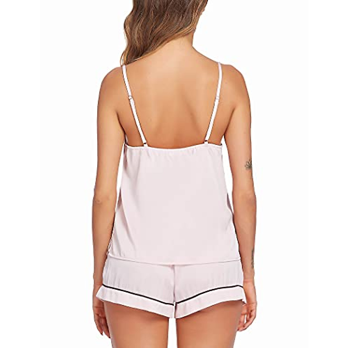 Ekouaer Lounge Set Women's Silk Soft Sleepwear Two Piece Pajamas Satin Cami Shorts Pj Set Bride Bachelorette Gifts (Pink,L)