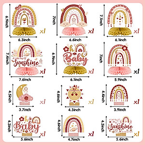 3sscha 12Pcs Boho Rainbow Baby Shower Party Centerpieces Bohemian Honeycombs A Little Ray of Sunshine Table Decoration Summer Room Decor Supplies Photo Booth Props for Home Birthday Party