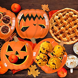 XIENBLOC 48Pcs Halloween Party Plates Halloween Party Supplies Paper Pumpkin Shape Dinner Plates Disposable Halloween Birthday Party Supplies for Kids