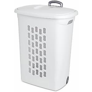 Wheeled Laundry Hamper White with Retractable Handle Large Portable Rolling Laundry Basket With Lid For Dirty Clothes - Made In USA