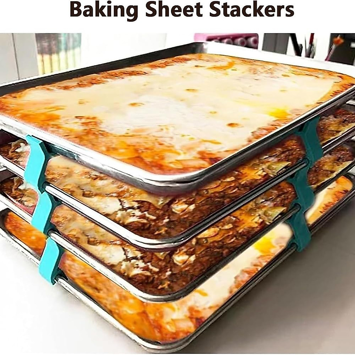 24pcs Baking Sheet Stackers, Baking Sheet Stacking Clips, Cookie Sheet Stacker, Cookie Sheet Stacking Clips, Baking Sheet Stackers Cookie Sheet Pan/Dividers Separators (4, Black)