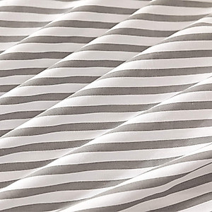 JELLYMONI 4-Piece Striped Cotton Sheet Set | Ultra-Soft, Brushed Bedding Sheets & Pillowcases | Wrinkle Free, Comfortable, All-Season Bed Sheets(Grey,Queen)