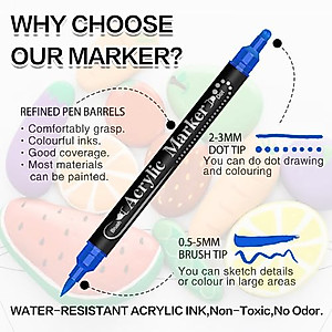 DEYONI Dual Tip Acrylic Paint Pens, 26 Colors, Medium and Brush Tips, Ideal for Rock Painting, Ceramic, Wood, Plastic, Calligraphy, Scrapbooking, Card Making, DIY Crafts