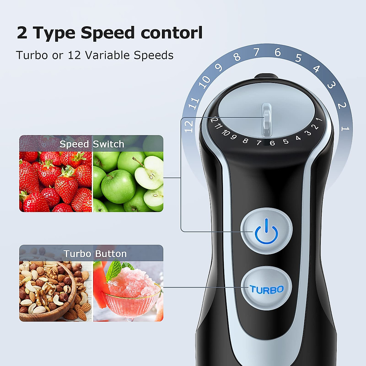 FRESKO Immersion Hand Blender 4-in-1, 500W Powerful Stainless Steel Emulsion Blender Handheld with 12-Speeds & Turbo Mode, Includes Measuring Cup, Chopper & Whisk, Ideal for Blending Soups & Smoothies