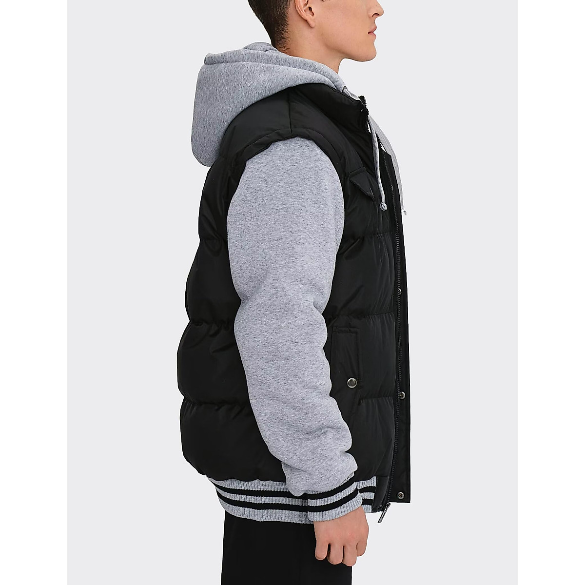 BEST SOUTH Men's Hooded Winter Coats Water Resistant Warm Thicken Insulated Full Zip Windproof Jackets with Pockets Black Grey L