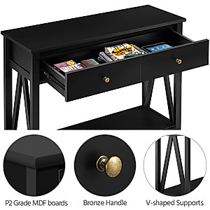 Yaheetech Console Table with Drawer, Wood Entryway Table with Storage Shelves, Sofa Table Narrow Long for Living Room Entryway Hallway, Easy Assembly, Black