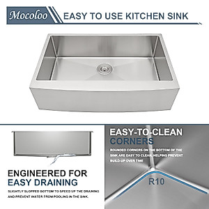 33 Inch Farmhouse Kitchen Sink - Mocoloo 33 Inch Stainless Steel Sink 16 Gauge Deep Single Bowl Undermount Apron Front Farm Sinks