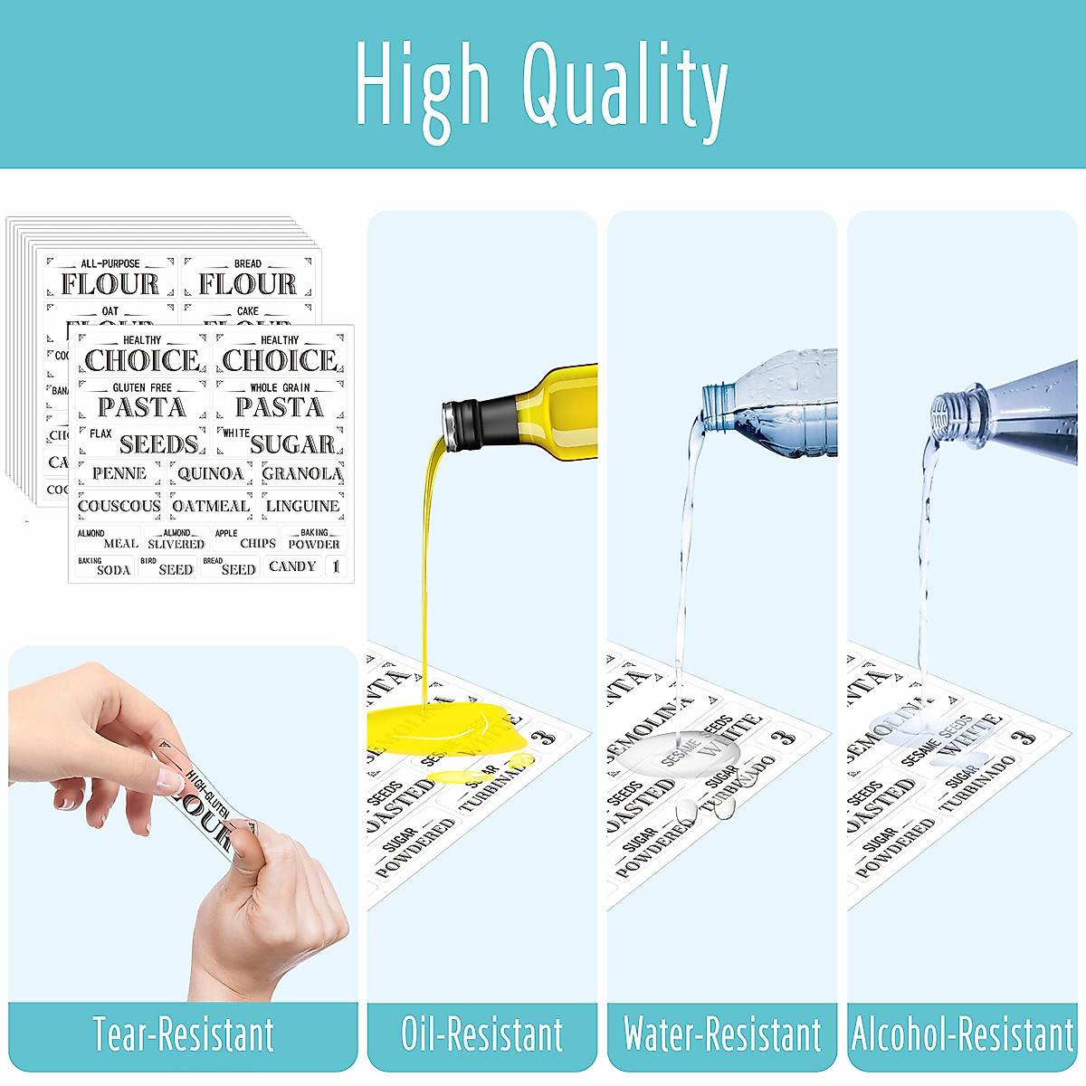 210 Pantry Labels Set for Kitchen Restaurant Storage Organization Water Resistant, 7 Sizes for Food Containers Label Sticker, Jars for Flour, Sugar, Coffee