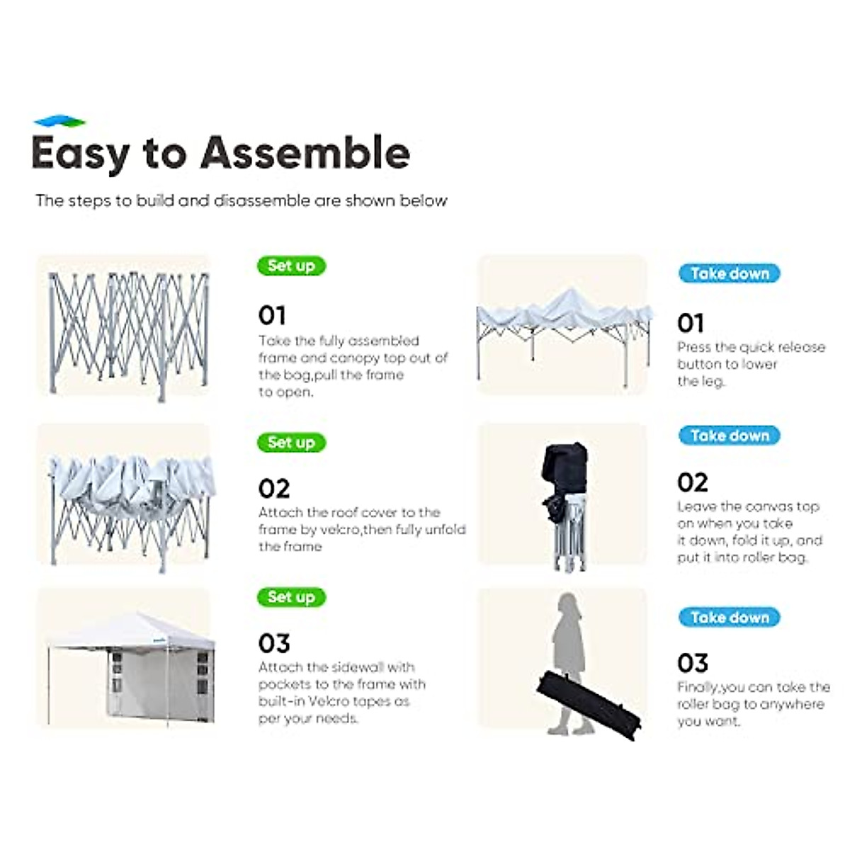 Quictent 10x10 Pop up Canopy with Sidewall, Easy up Canopy Tent Including 1 Sidewall with Pockets, for Camping and Outdoor Events-White