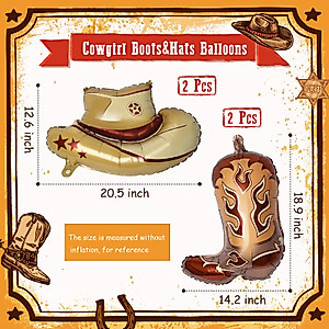 Lidmada 4Pcs Western Cowgirl Party Balloons, Cowgirl Boot Balloon Cowboy Hat Foil Balloons, Western Cowgirl Birthday Party Decorations Last Rodeo Bachelorette Party Supplies (Brown)