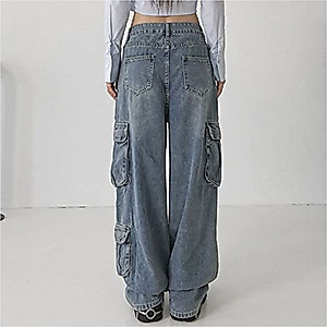 Jeans for Women Y2k Low Waist Wide Leg Denim Jeans Loose Baggy Cargo Jeans Vintage E-Girl Streetwear (Blue2, M)