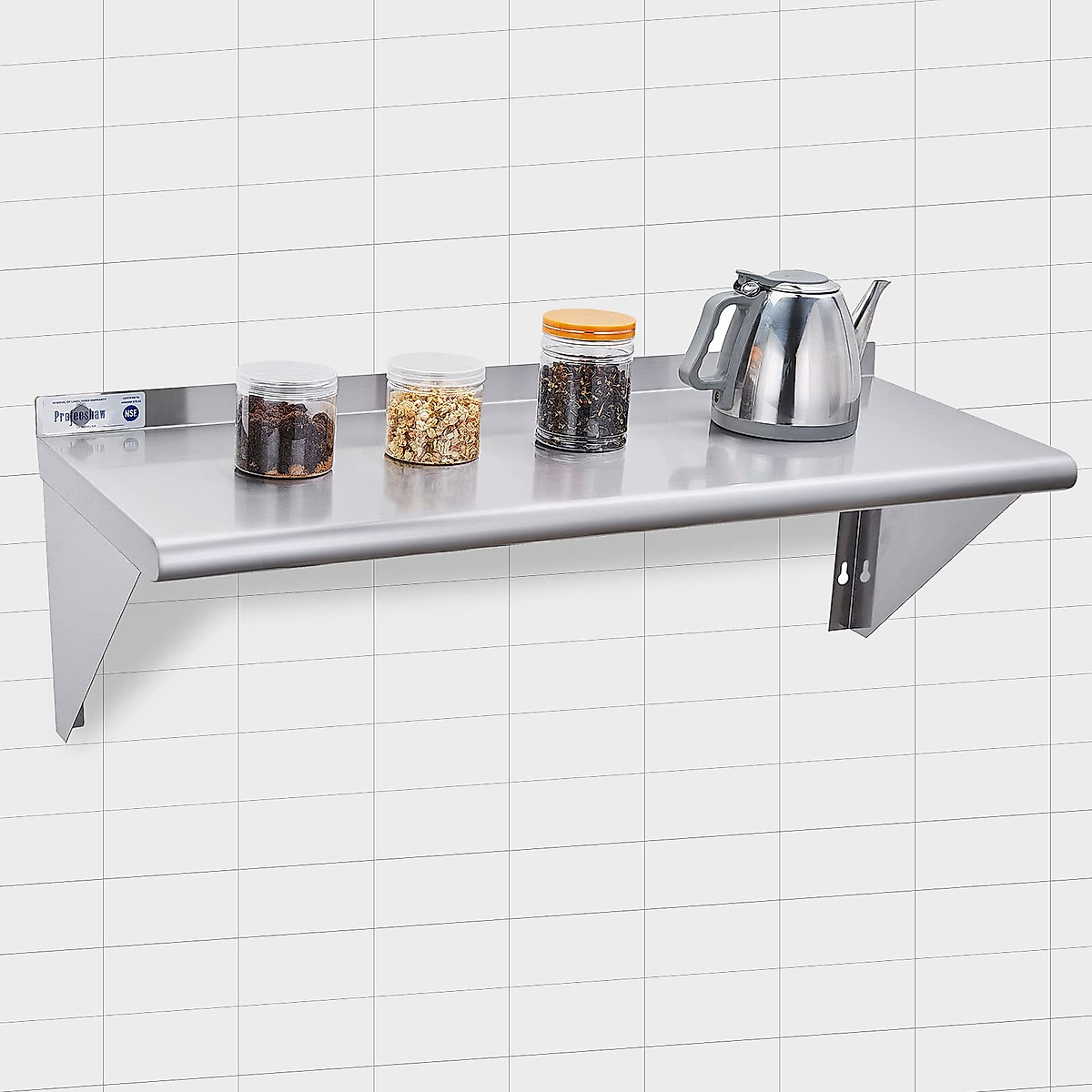 MengK Stainless Steel Shelf 12x24 Inches - 250lb Capacity - Wall Mount Floating Shelving for Restaurant, Kitchen, Home, and Hotel