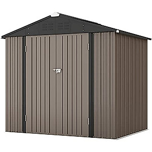 Patiowell Outdoor Storage Shed 8x6 FT, Garden Tool Storage Shed with Sloping Roof and Double Lockable Door, Outdoor Shed for Backyard Garden Patio Lawn, Brown