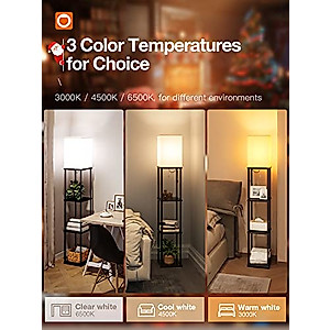 addlon LED Modern Shelf Floor Lamp with 3CCT LED Bulb and White Lamp Shade - Display Floor Lamps with Shelves for Living Room, Bedroom and Office - Black